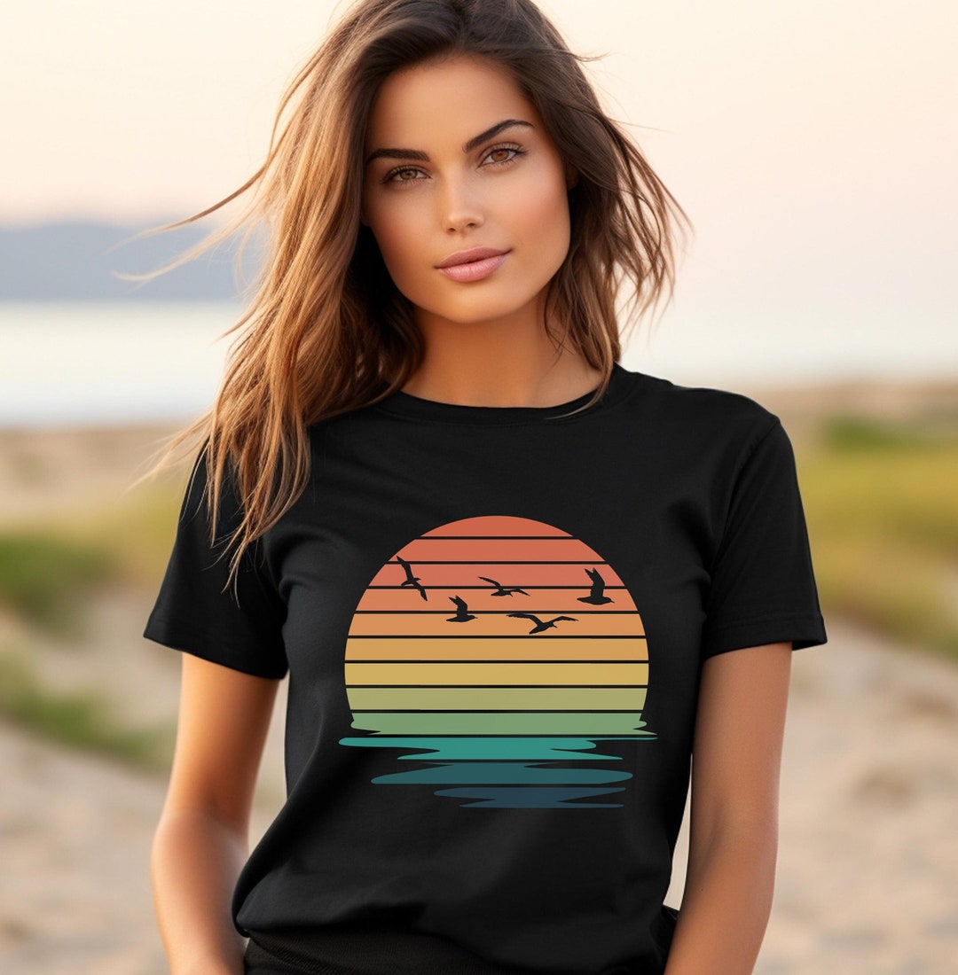 Retro Wavy Sunset Shirt, Ocean Sunrise T Shirt, Summer Shirt, Beach ...
