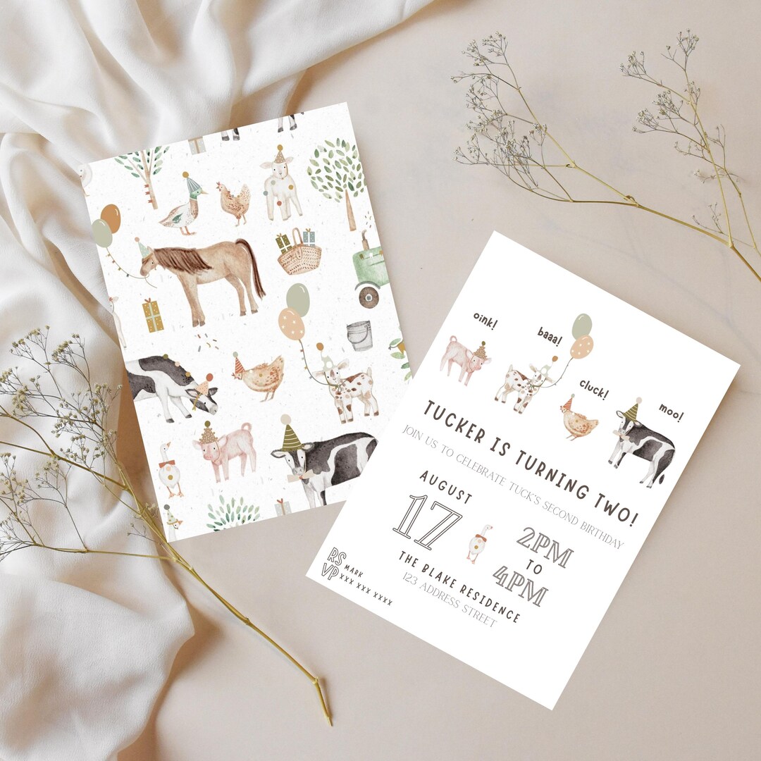 Farm Animals | First Birthday Invite Template - Etsy