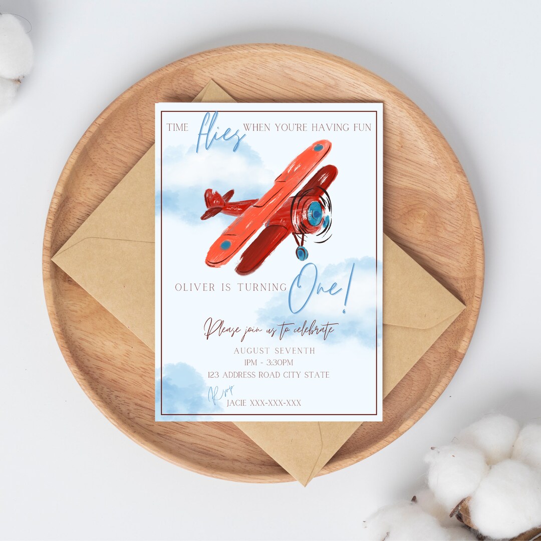 Time Flies First Birthday Invite Template - Etsy