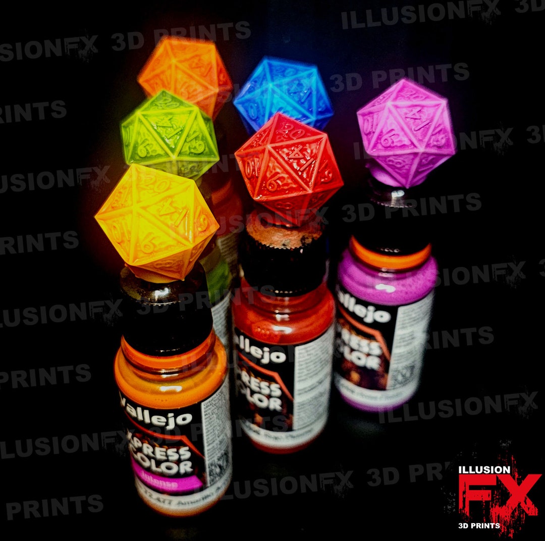 D20 Dice 3D Printed Dropper Swatch Super Mini CAPS, to Fit NEW Vallejo ...