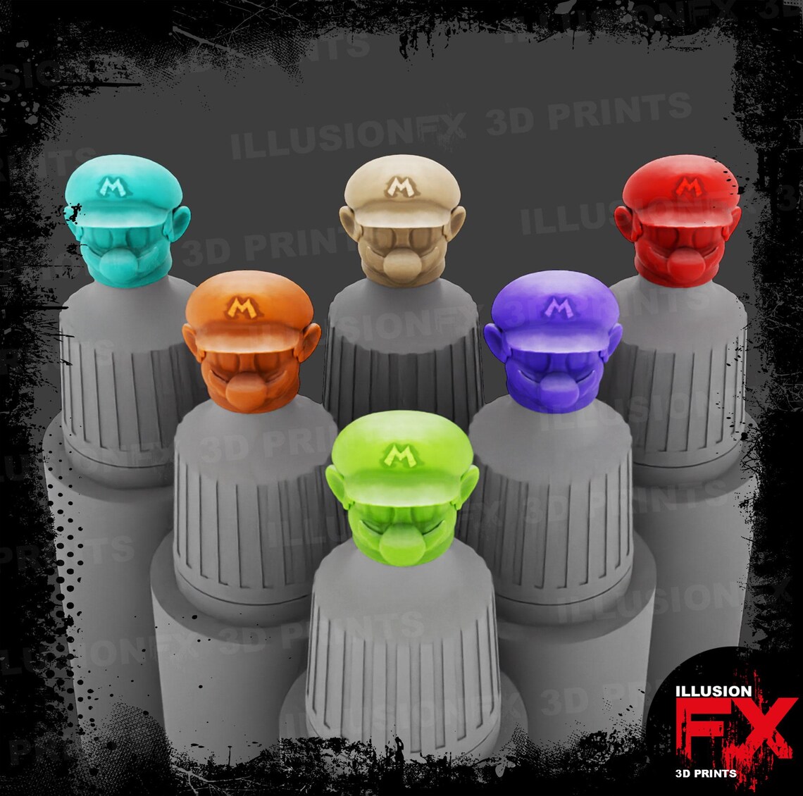 Mario Head - 3D Printed Dropper Bottle Micro CAPS to Fit Army Painter ...