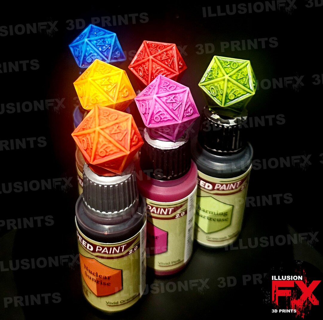 D20 Dice - 3D Printed Dropper Swatch Mini CAPS, to Fit Army Painter ...