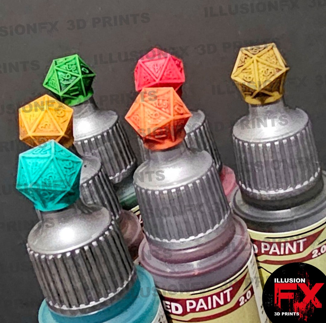 D20 Dice - 3D Printed Dropper Bottle Micro CAPS to Fit Army Painter ...