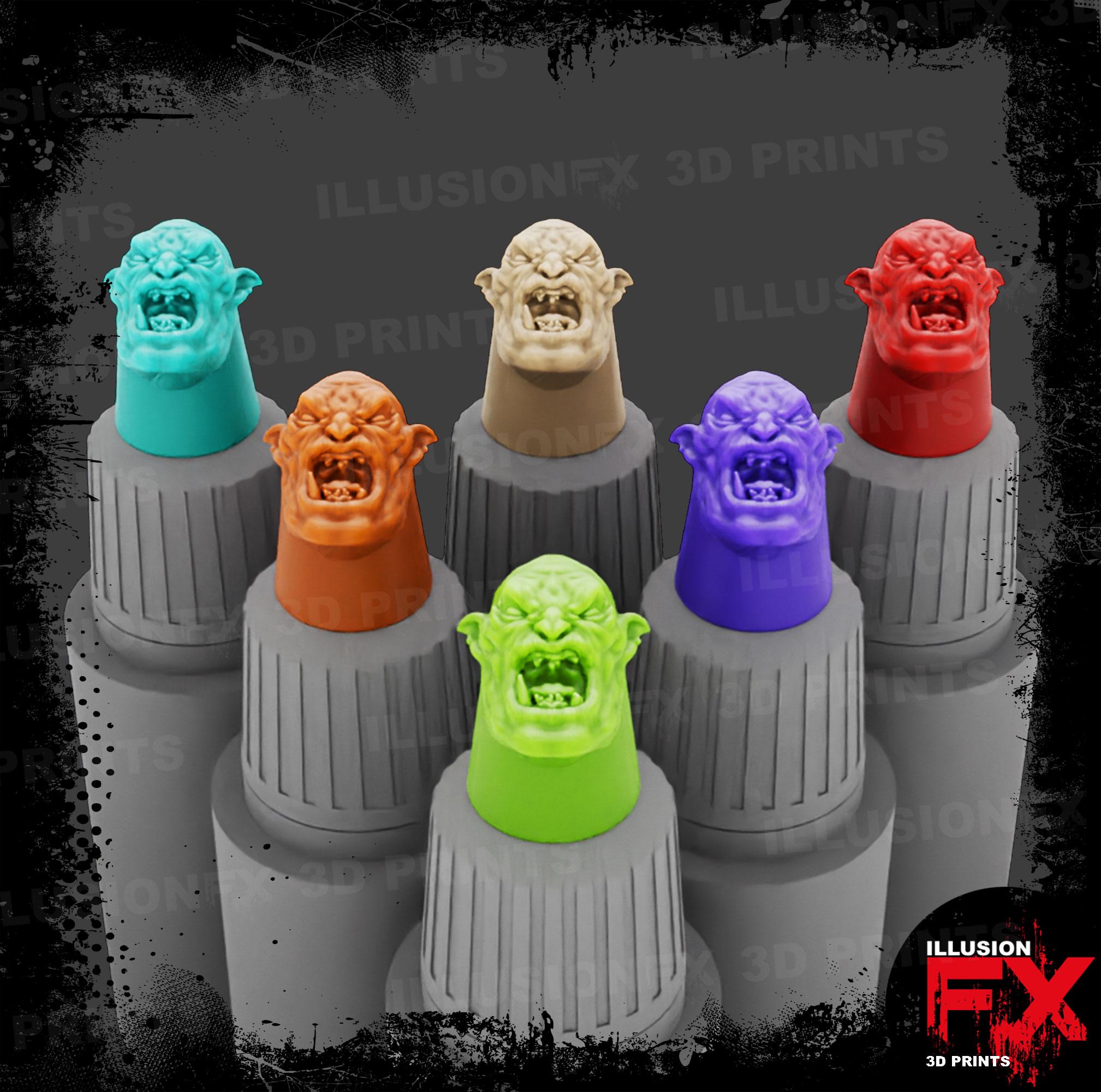 Army Painter - Ork Orc Head - 3D Printed Dropper Bottle Super Mini CAPS ...