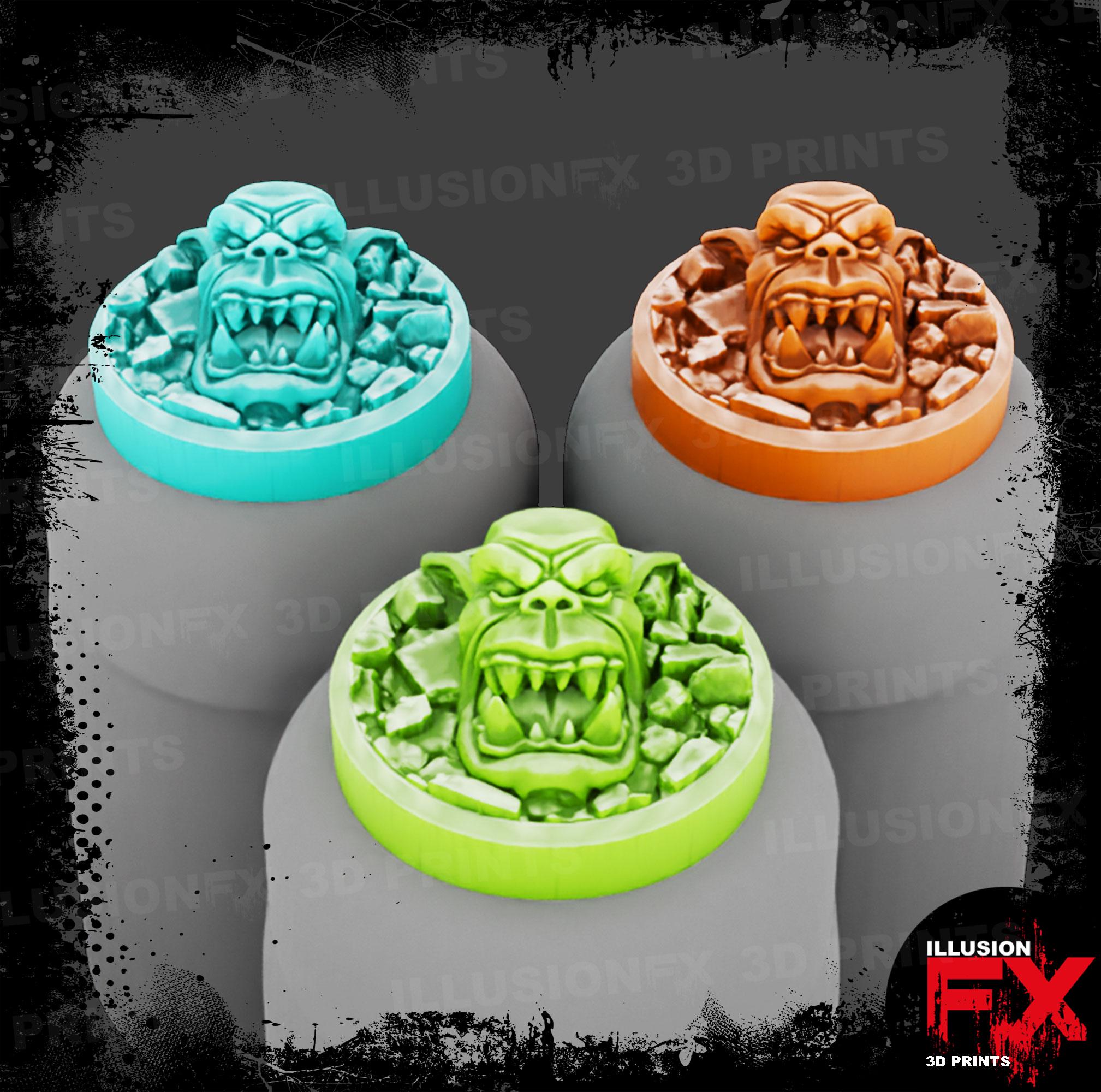 Ork Orc Head - 3D Printed Pot Bottle Swatch CAP Toppers to Fit Citadel ...