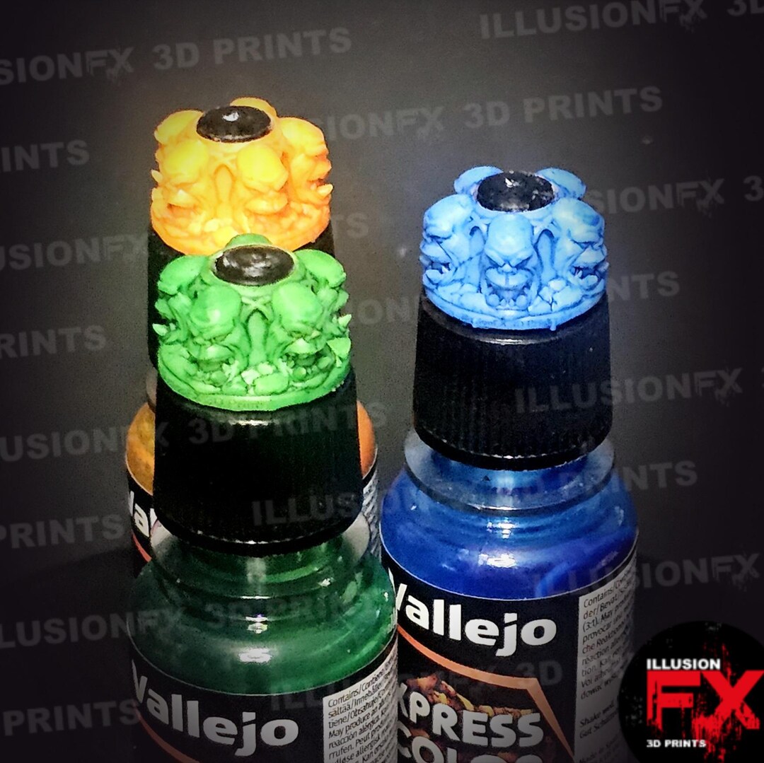Ork Heads 3D Printed Dropper Swatch CAP Rings, to Fit NEW Vallejo Paint ...