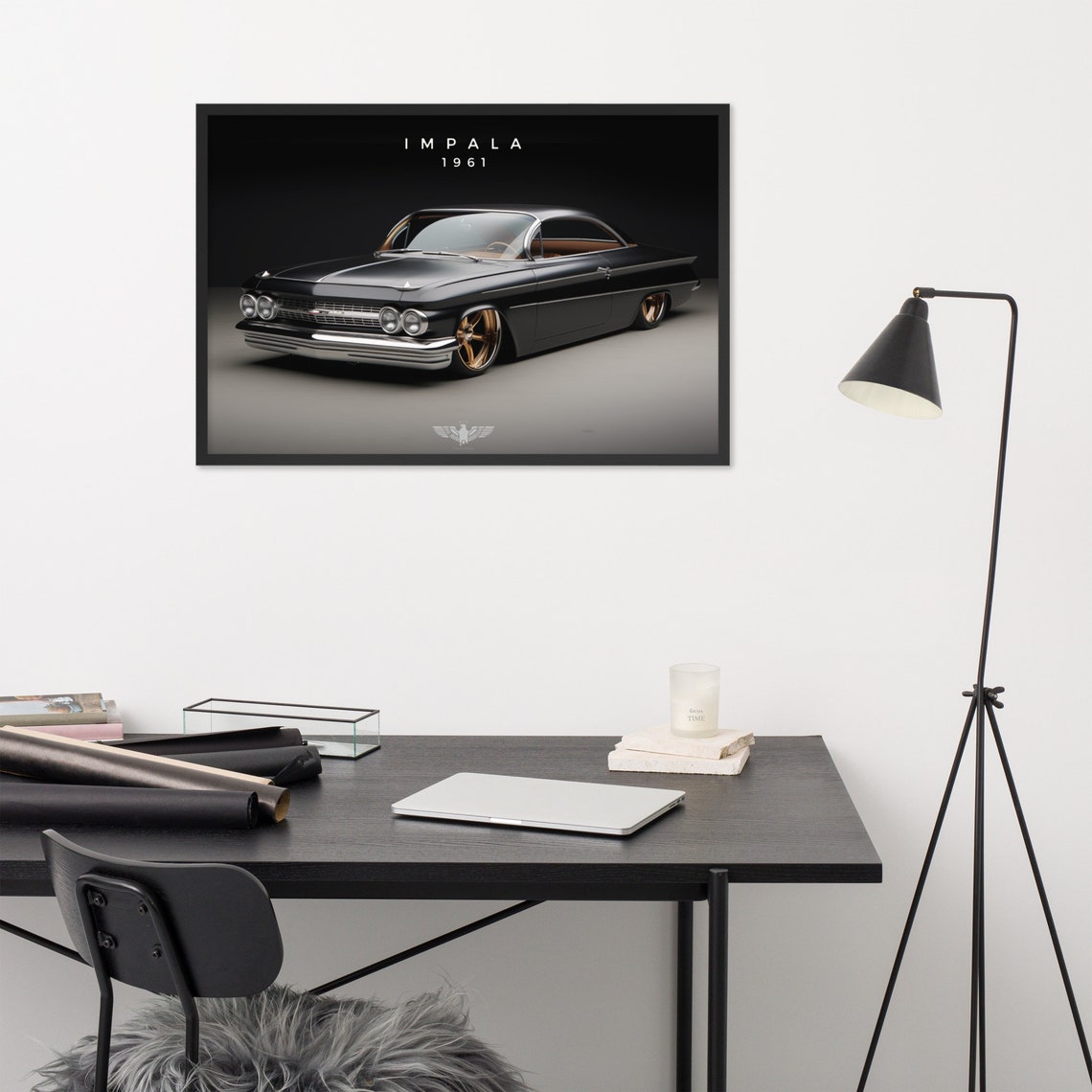 Vintage Style Framed Print: 1961 Black Custom Chevrolet Impala - Etsy
