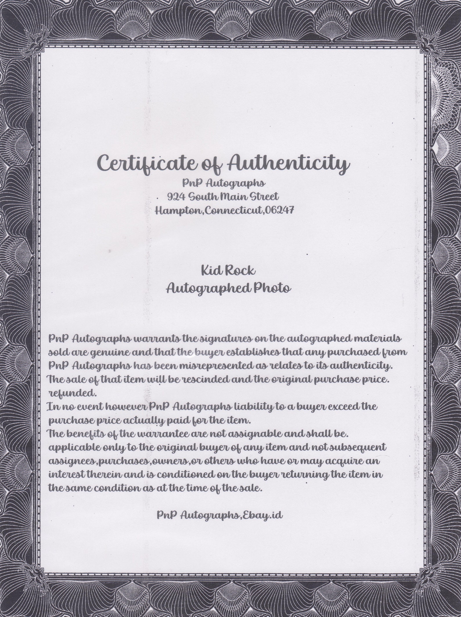 Signed KID ROCK Autographed Photo W/ COA Kid Country Rock - Etsy