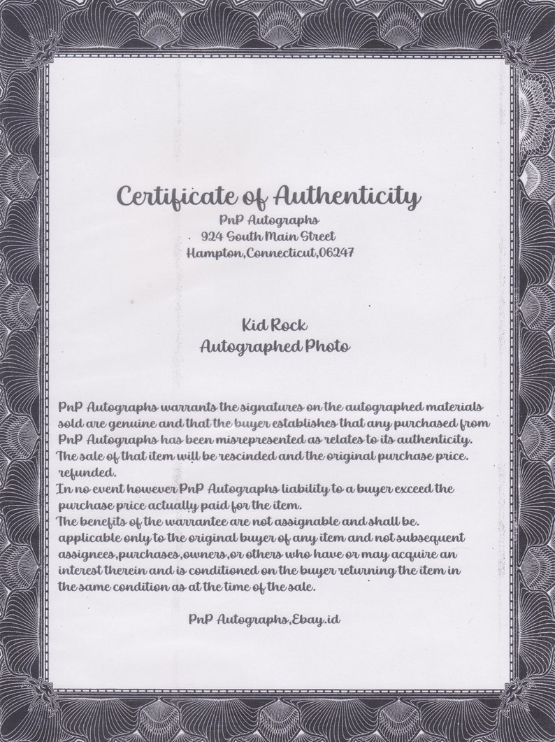 Signed KID ROCK Autographed Photo W/ COA Kid Country Rock - Etsy