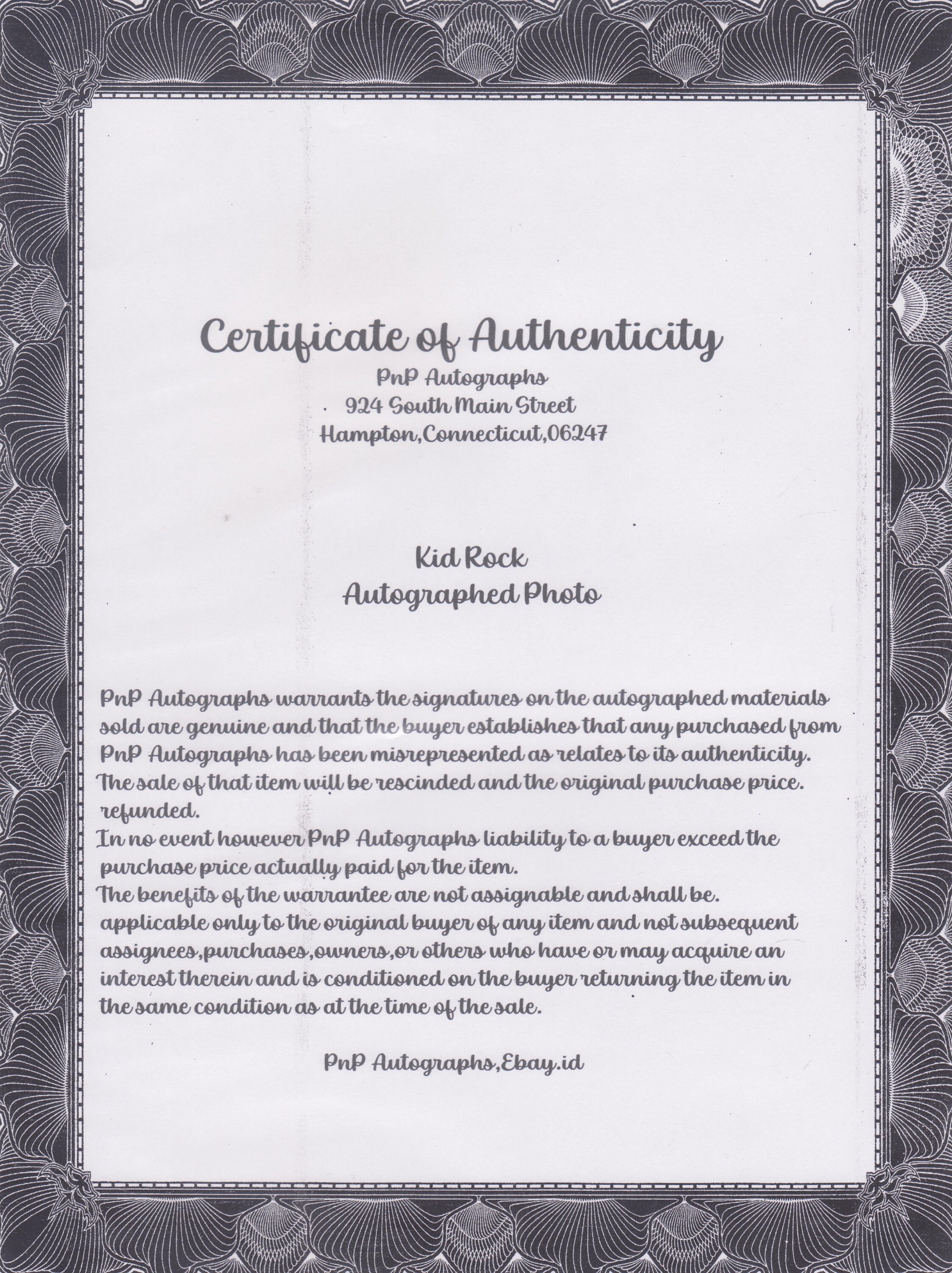 Signed KID ROCK Autographed Photo W/ COA Kid Country Rock - Etsy