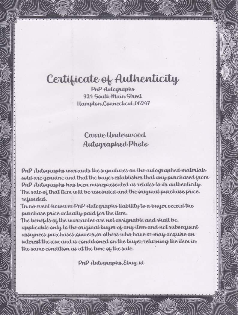 Signed CARRIE UNDERWOOD Photo With COA Autographed - Etsy