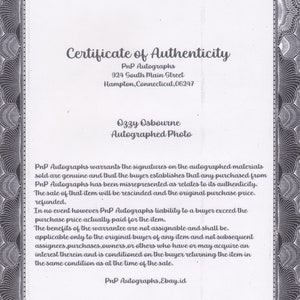 Autographed OZZY OSBOURNE Signed Photo With COA Black Sabbath Prince of ...