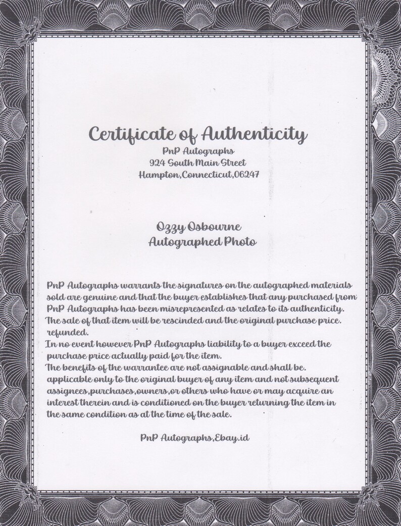 Autographed OZZY OSBOURNE Signed Photo With COA Black Sabbath Prince of ...