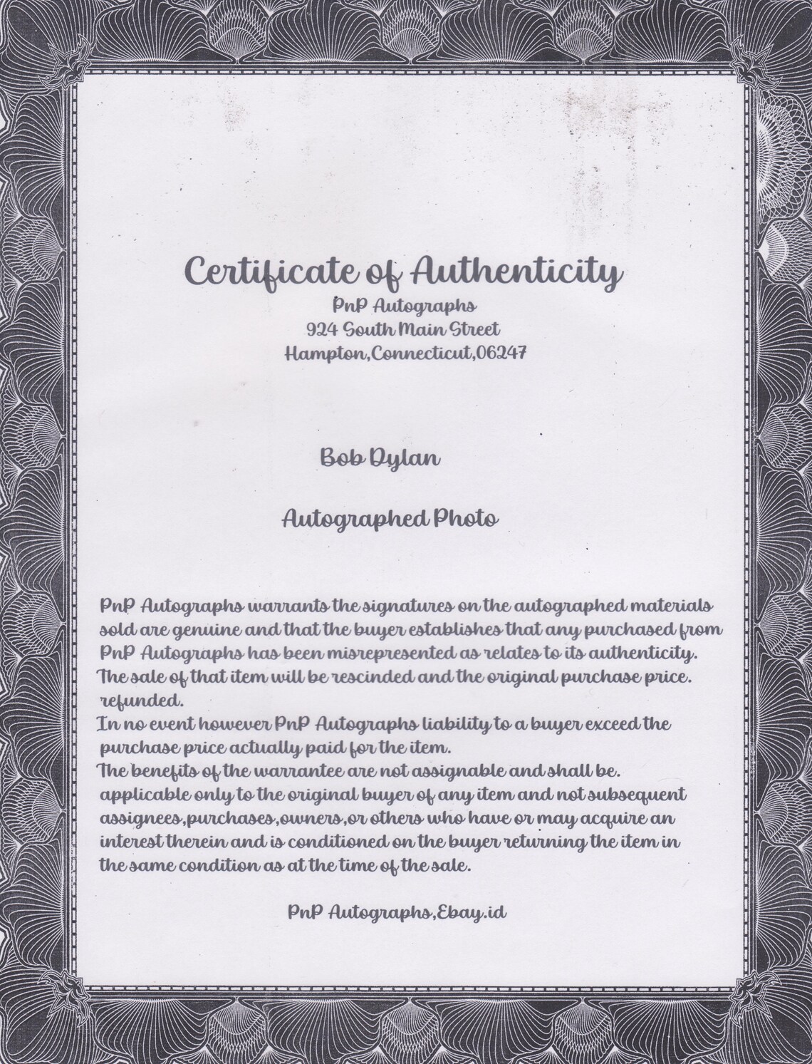 Signed BOB DYLAN Autographed Photo W/ COA Folk Acoustic - Etsy