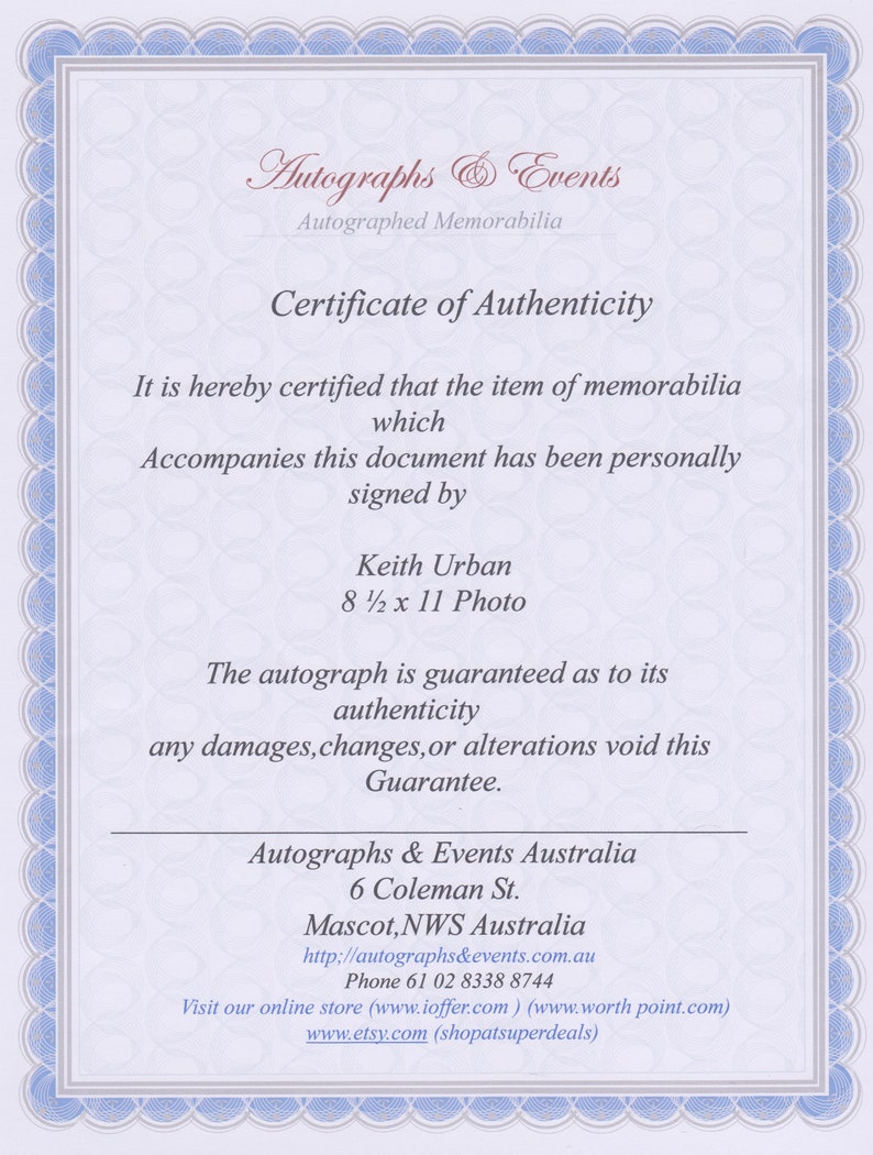 Signed KEITH URBAN Autographed Photo W/ COA Country - Etsy