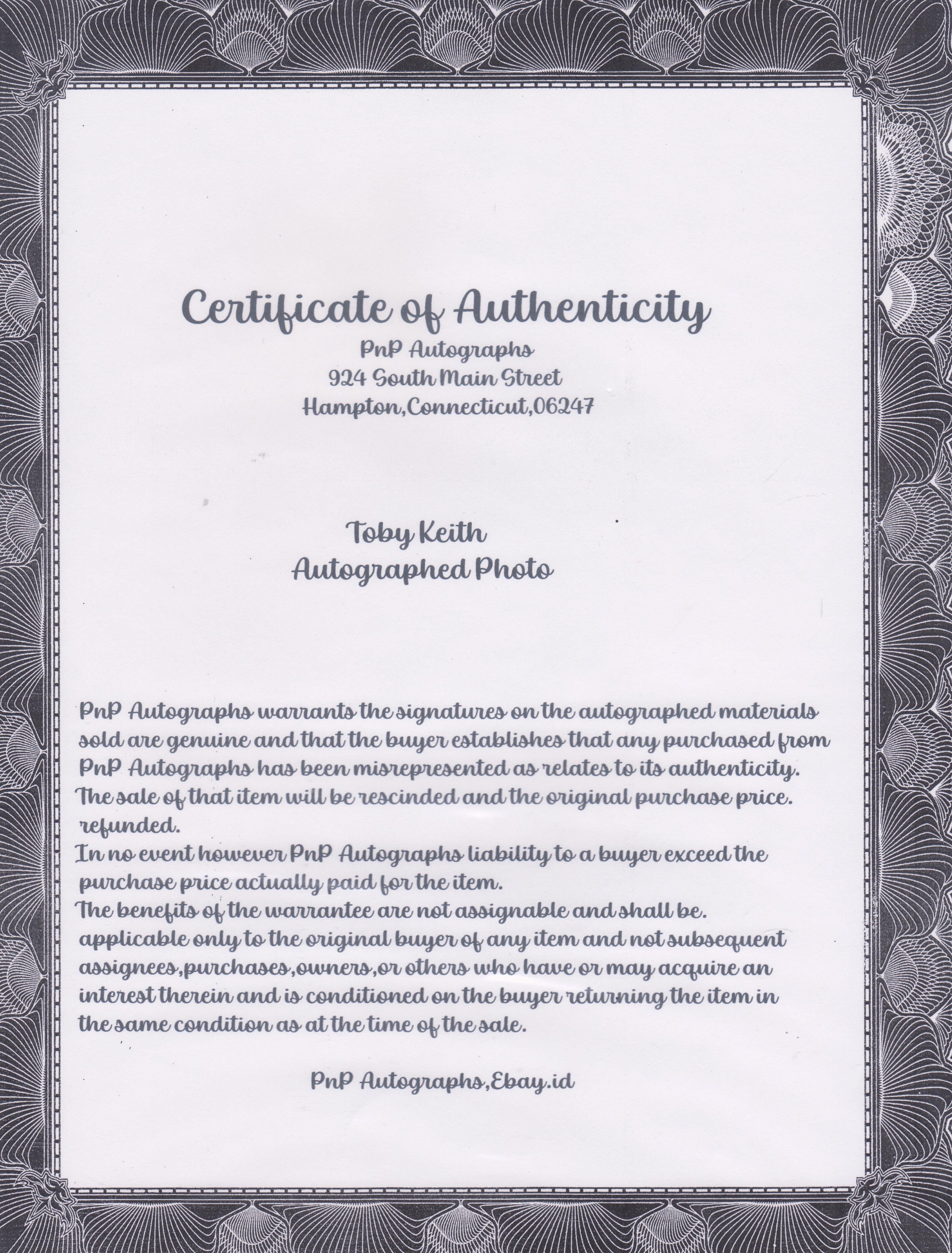 Signed TOBY KEITH Autographed Photo W/ COA Country - Etsy