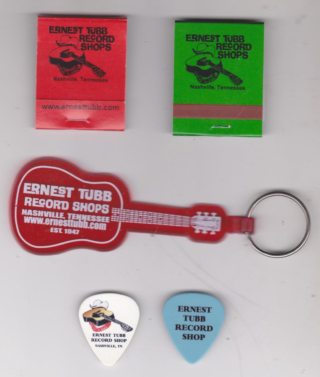 Rare Ernest Tubb 2X Guitar PICK 2X MATCHBOOK KEYCHAIN Record Shop ...
