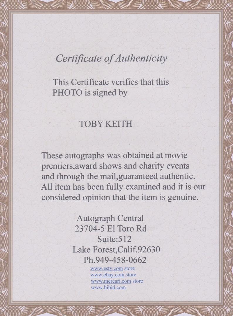 Signed TOBY KEITH Autographed Photo W/ COA Country - Etsy