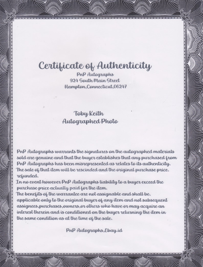 Signed TOBY KEITH Autographed Photo W/ COA Country - Etsy
