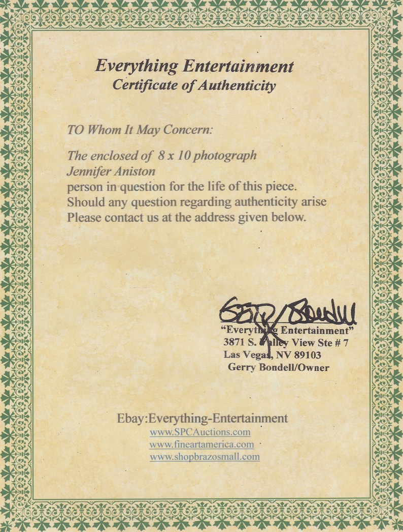 Signed JENNIFER ANISTON of Friends Autographed Photo With COA - Etsy