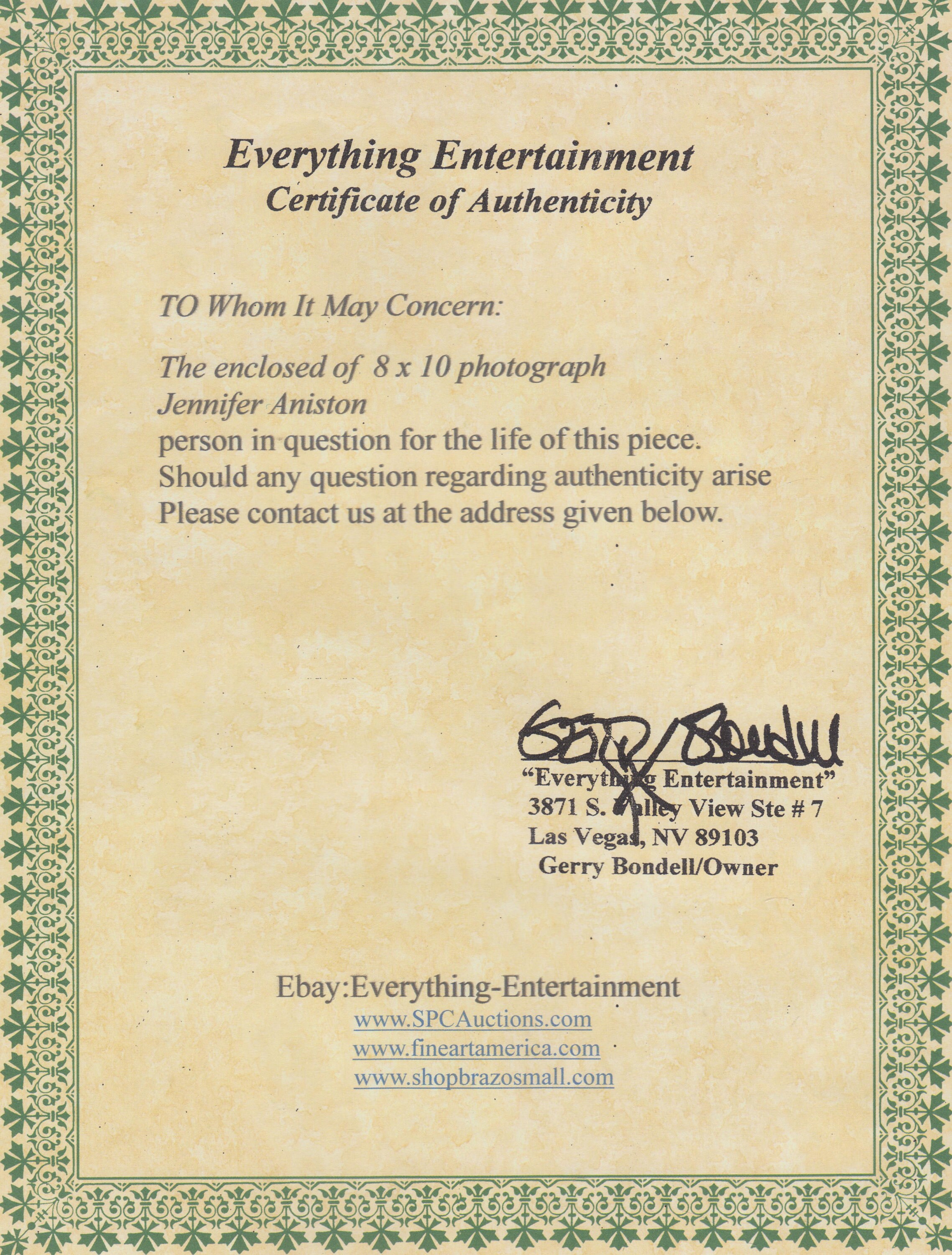 Signed JENNIFER ANISTON of Friends Autographed Photo With COA - Etsy