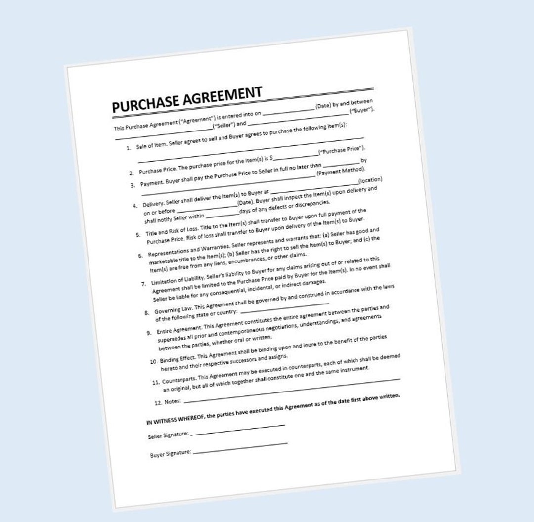 Purchase Agreement: Secure Your Purchase Today With This SIMPLE to Use ...