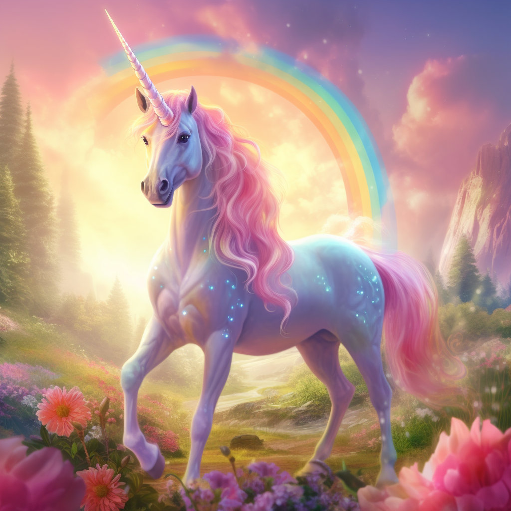 Graceful Unicorn in an Enchanted Realm, Unicorn Digital Art Print ...