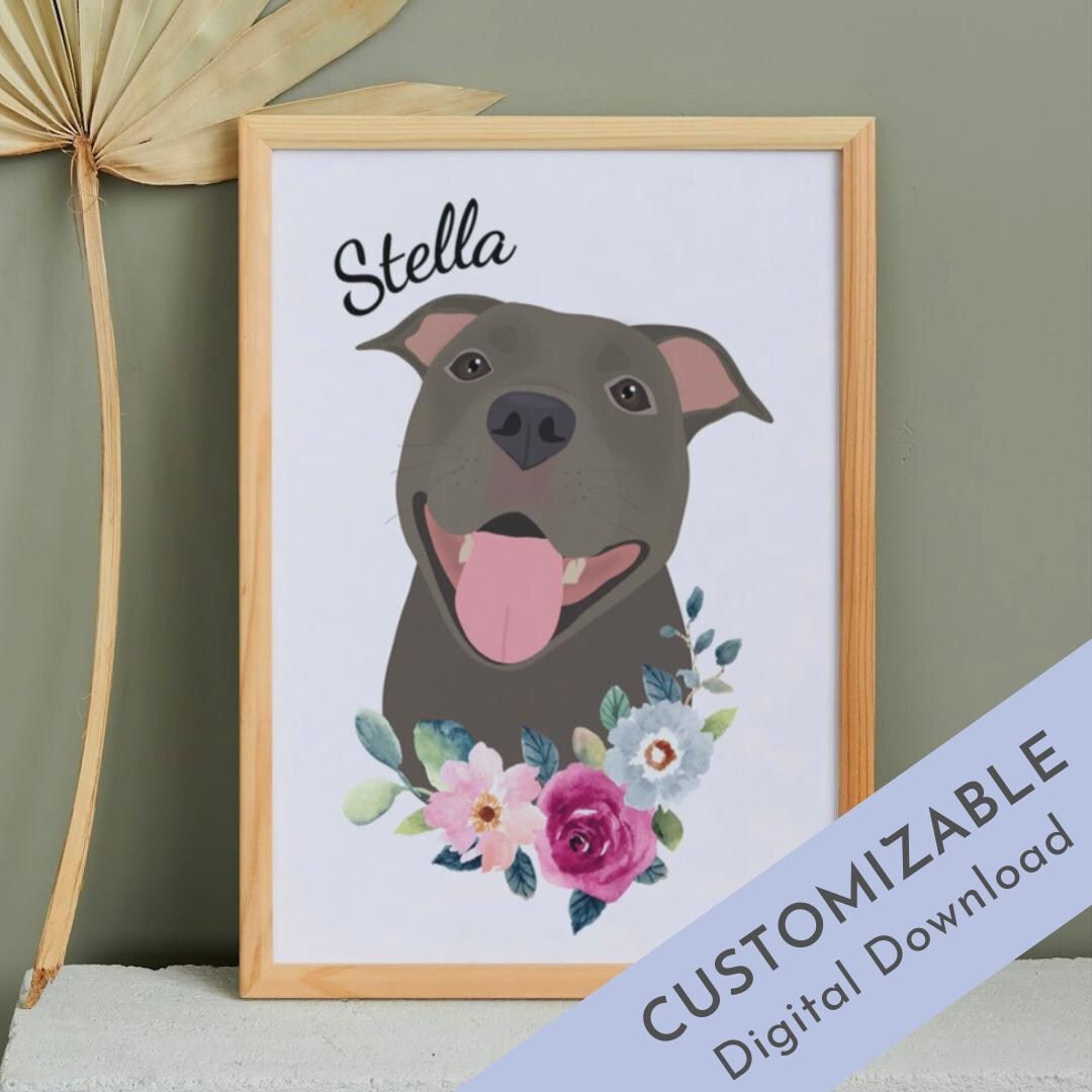 Hand-drawn Staffy Portrait | Custom Grey Pit Bull Digital Artwork With ...