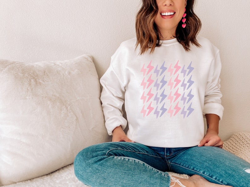 Lightning Bolt Pattern Sweatshirt, Trendy Sweatshirt, Lightning Sweater ...
