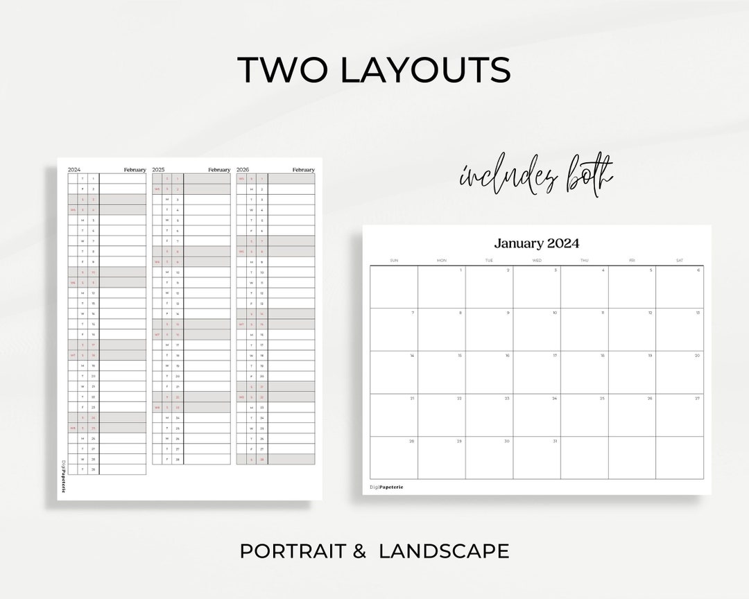 2024 PDF Printable & Fillable Digital Planner Three-year Monthly ...