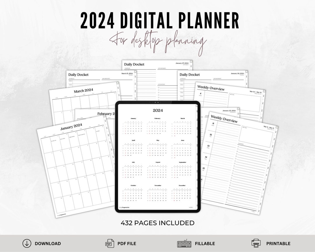 2024 PDF Digital Planner Printable Fillable Minimalist Style - Etsy