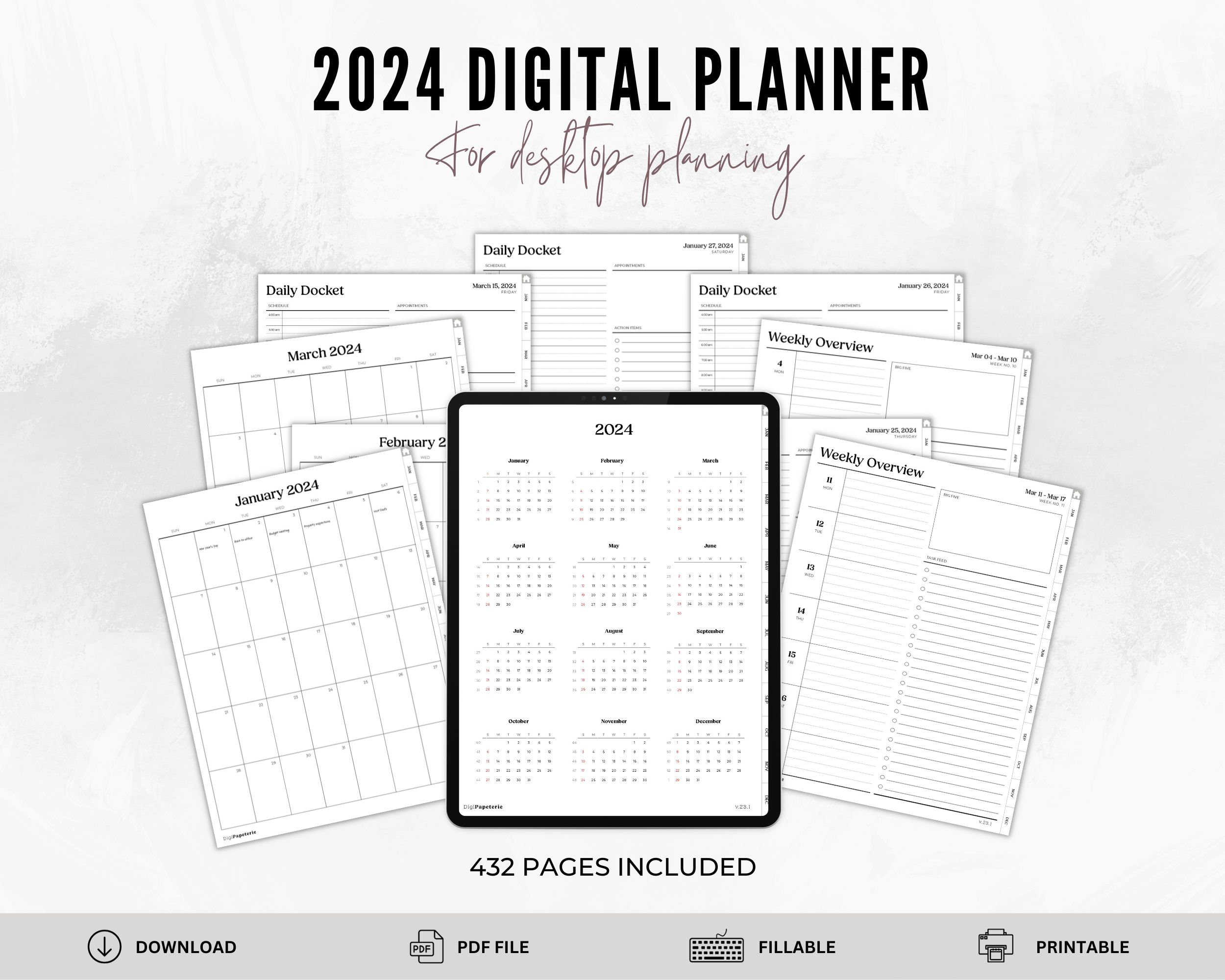 2024 PDF Digital Planner Printable Fillable Minimalist Style - Etsy