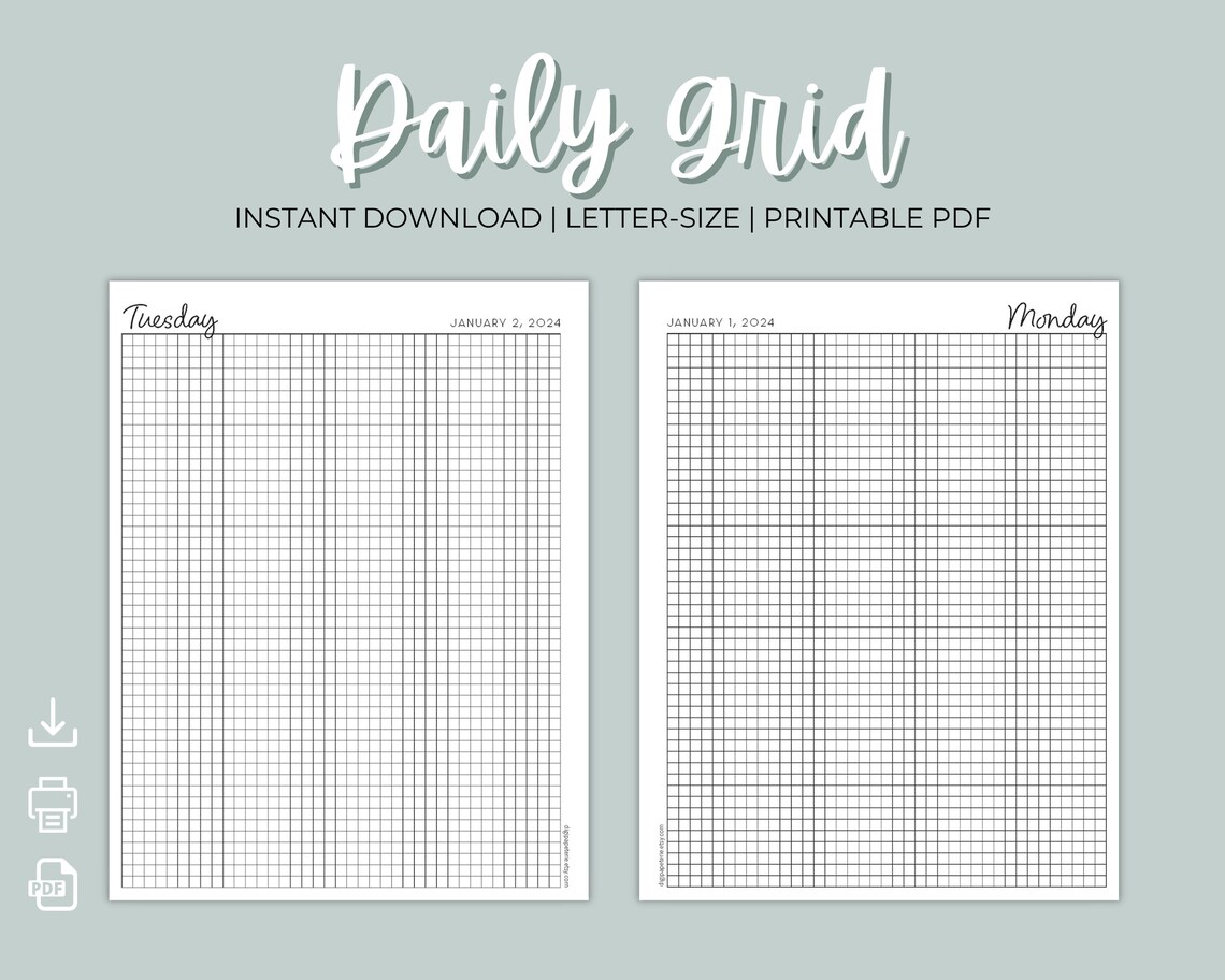 2024 Daily Planner Printable PDF With Grid Design Instant Download ...