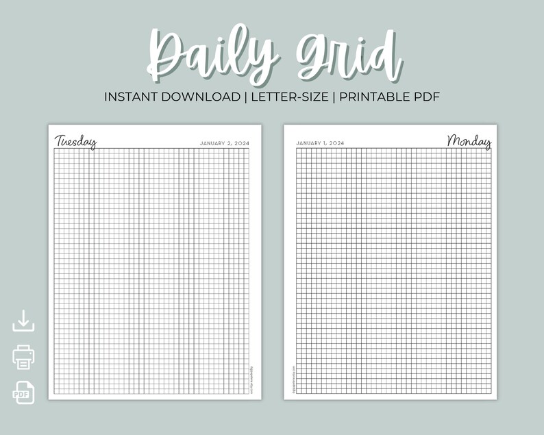 2024 Daily Planner Printable PDF With Grid Design Instant Download ...