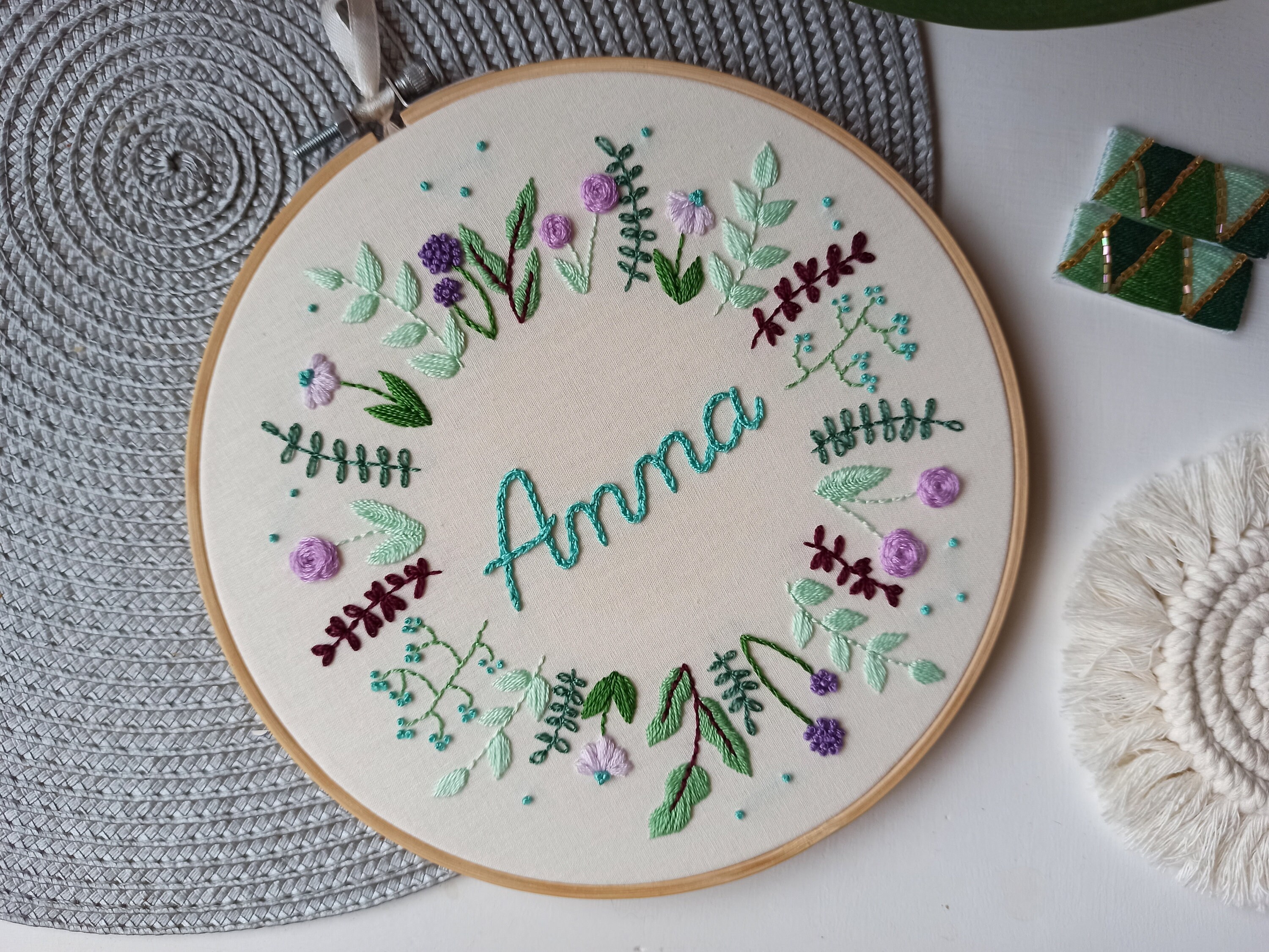 Handmade Embroidery Nameplate, Finished Embroidery Wall Decoration ...