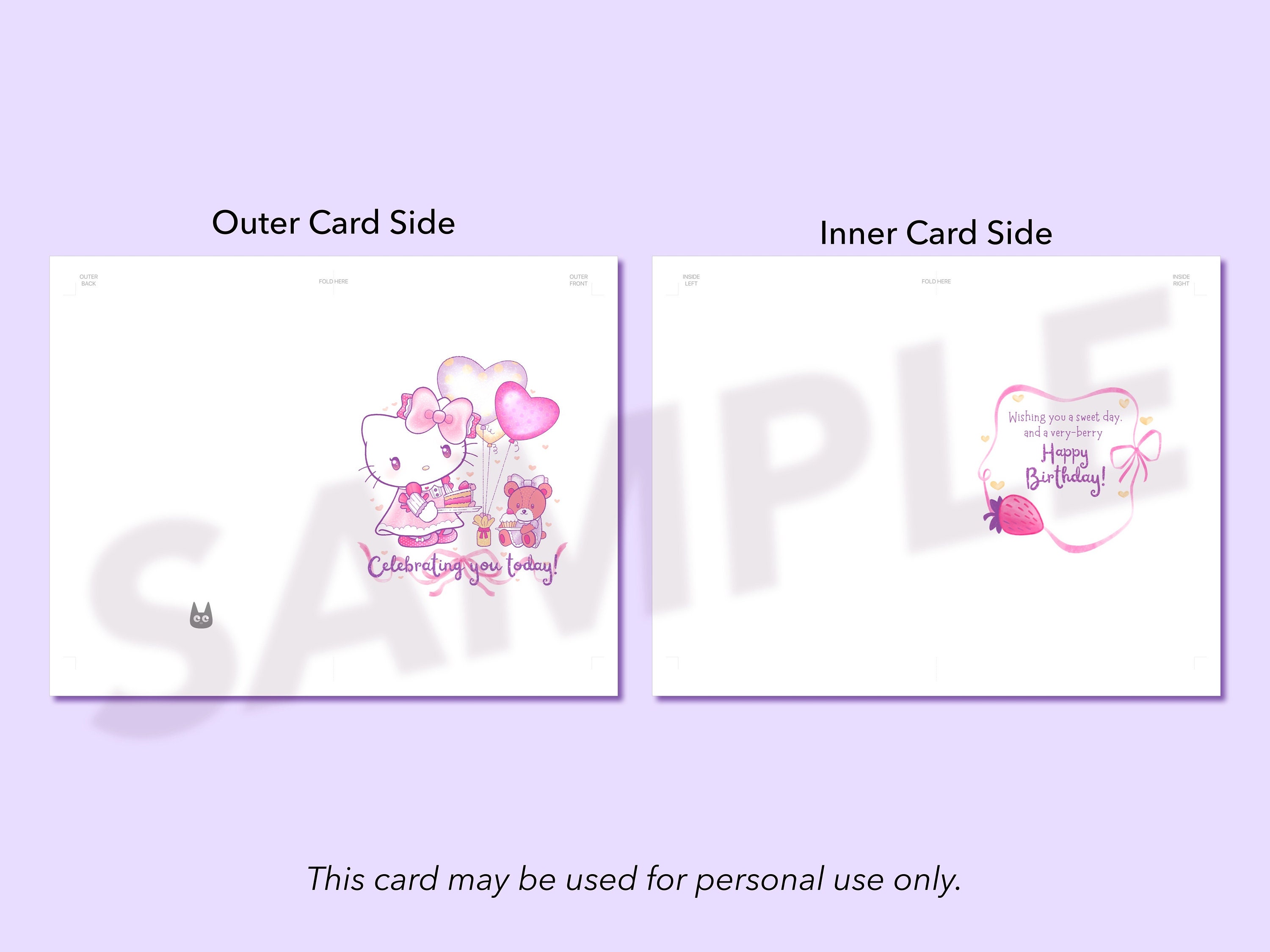 Printable Berry Kitty Girl’s Birthday Card Instant Download - Etsy