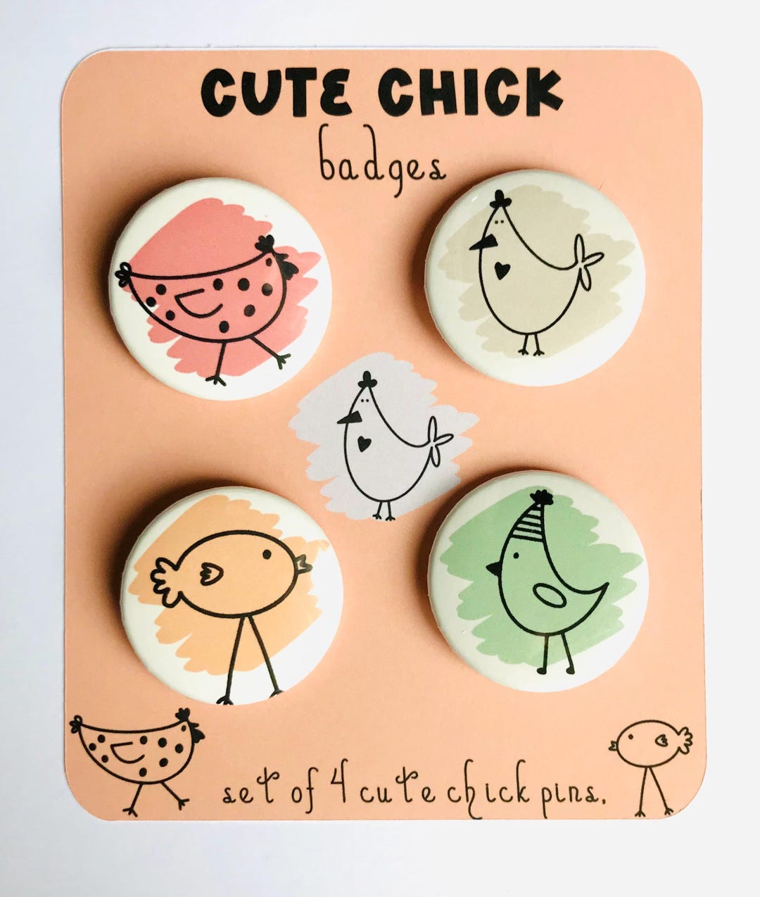 Cute Chick Pins/chicken Badges/set of 4 Chicken Pins/cute Chicken Pins ...