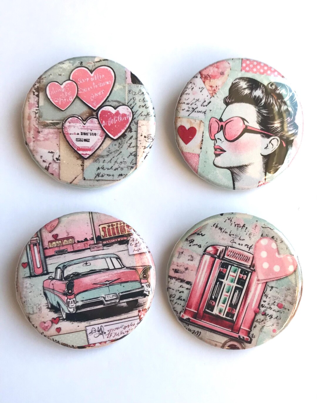Retro Pins/retro Badges/set of 4 Retro Pin-back Buttons/50s Retro Pins ...