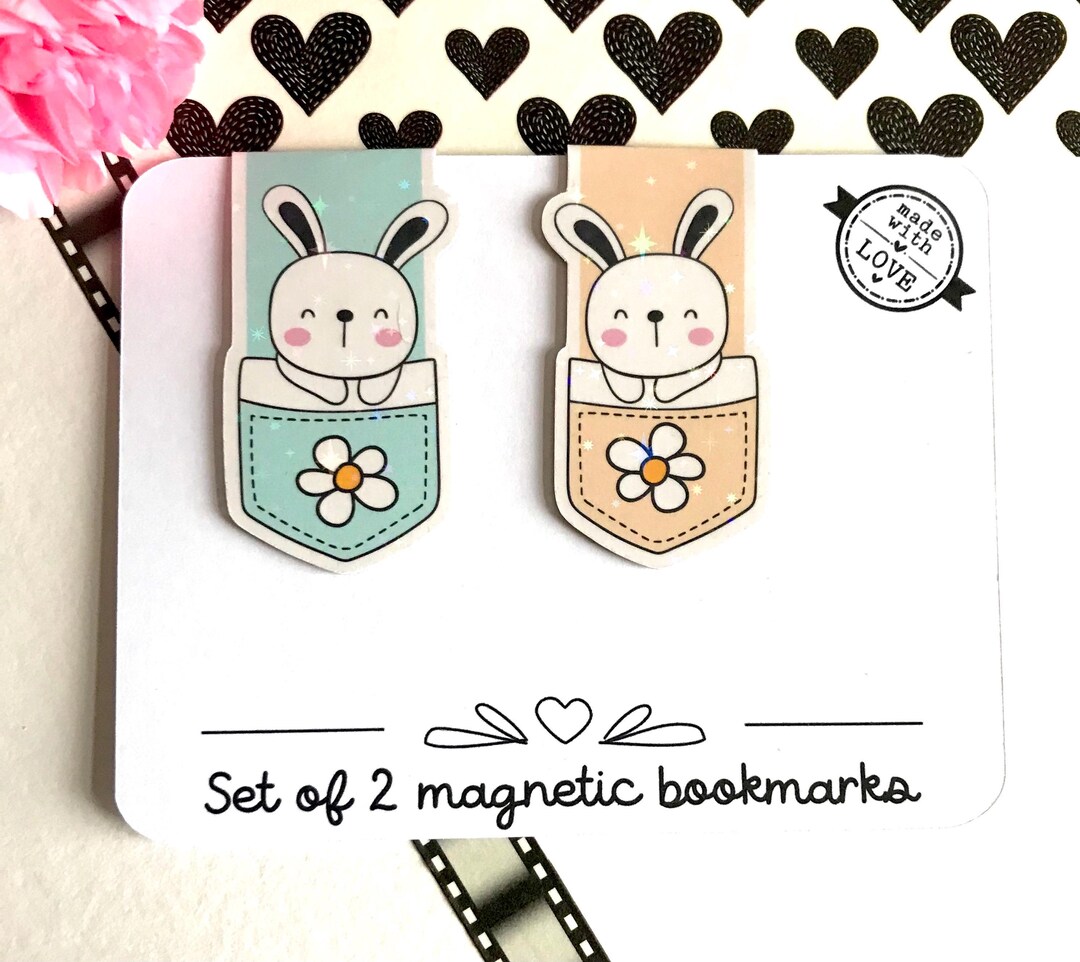 Cute Rabbit Magnetic Bookmark Set /cute Bunny Magnetic Bookmarks/set of ...