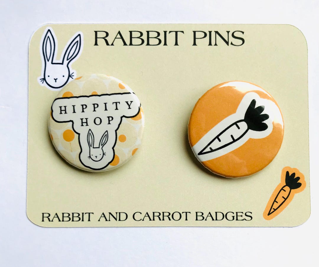 Rabbit Pins/rabbit Badges/set of 2 Bunny Rabbit Pins/rabbit and Carrot ...