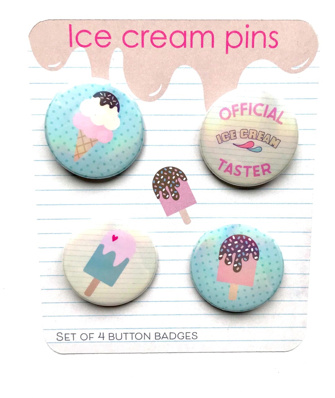 Ice Cream Pins/ice Cream Badges/set of 4 Ice Cream Pins/pastel Ice ...