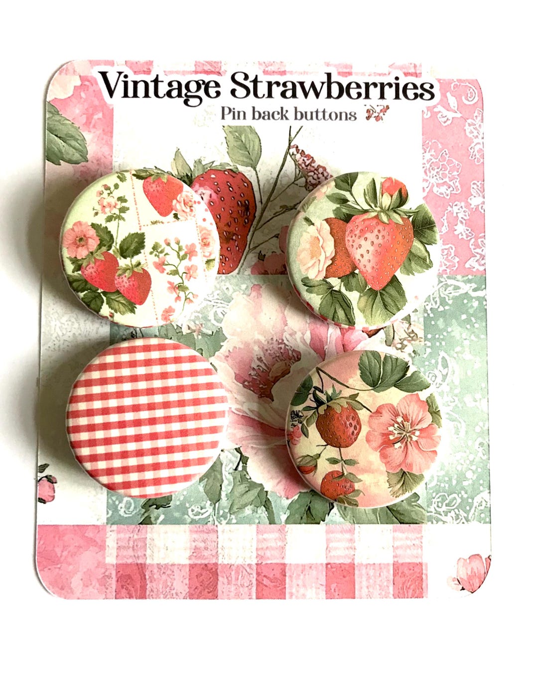 Vintage Strawberries Pins/vintage Strawberries Pin-back Button Set ...