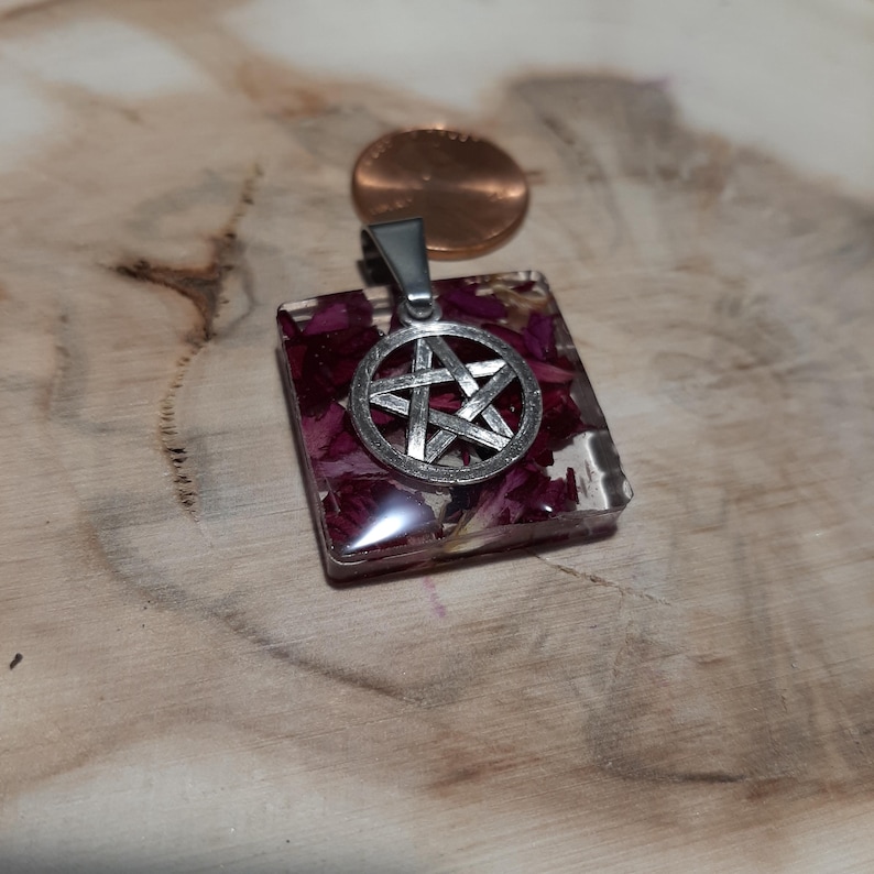 Resin Pentacle Necklace – Pagan Pentagram Pendant With Botanicals and ...