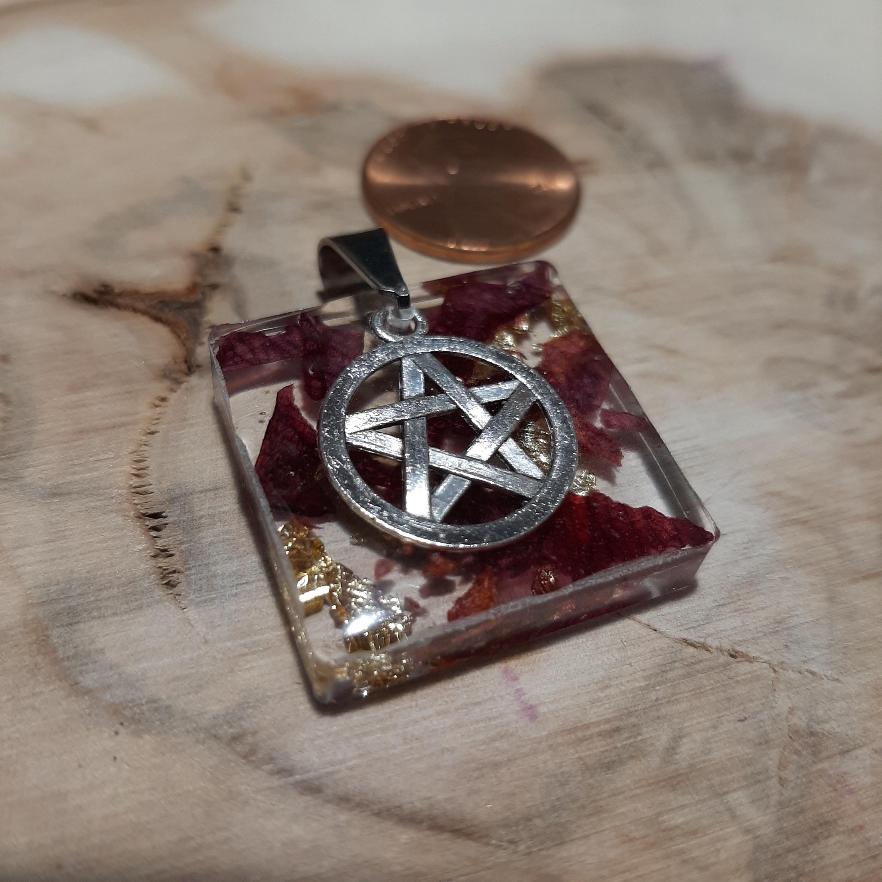 Resin Pentacle Necklace – Pagan Pentagram Pendant With Botanicals and ...