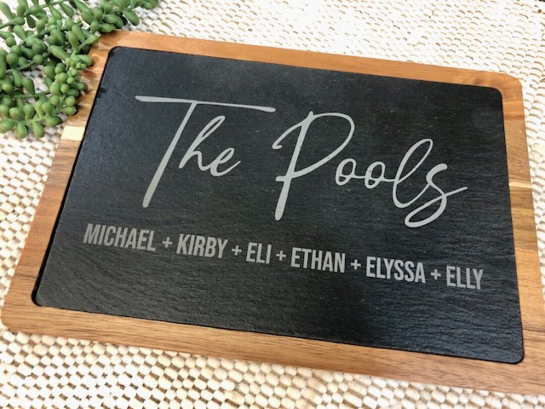 Acacia Wood and Slate Serving Board Personalized Charcuterie Board With ...