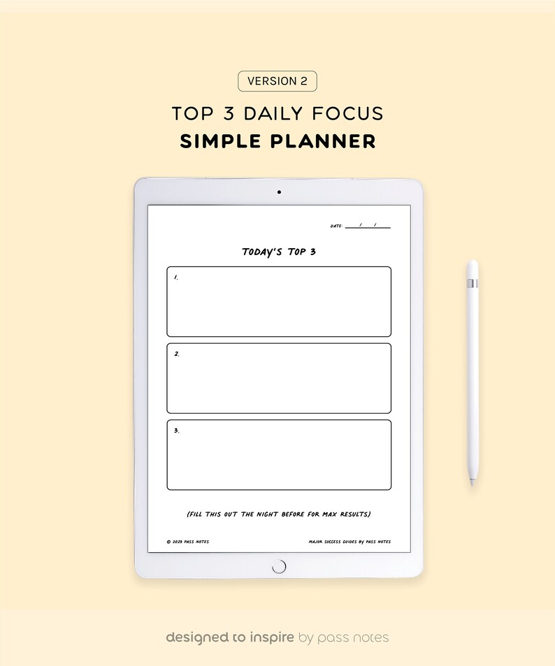 Top 3 Daily Focus | Printable Focus Planner Bundle by Pass Notes - Etsy