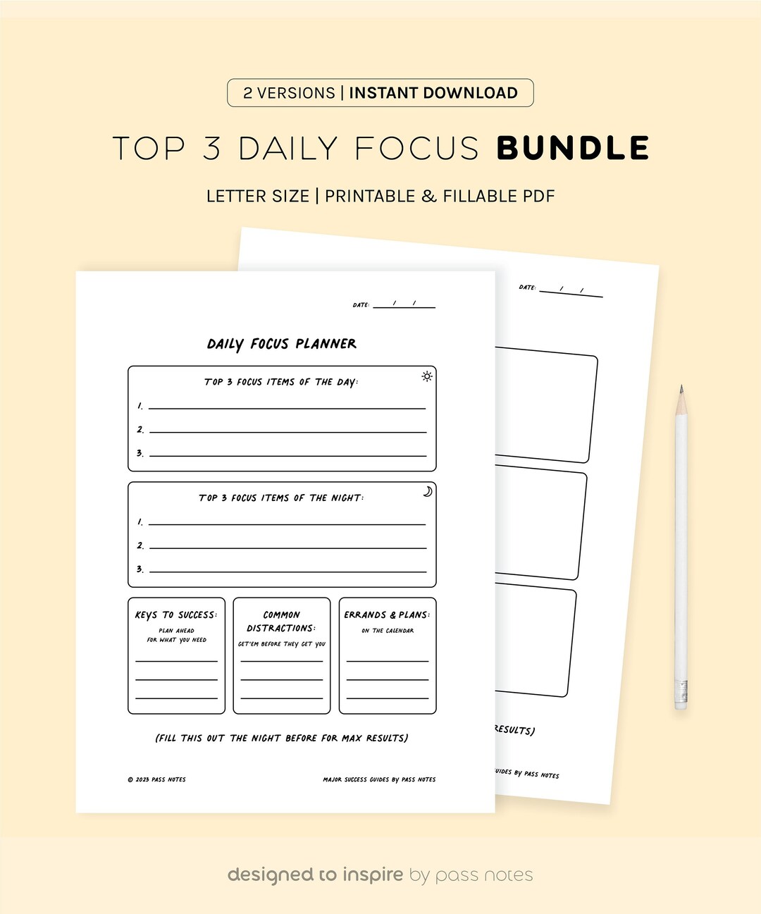 Top 3 Daily Focus | Printable Focus Planner Bundle by Pass Notes - Etsy