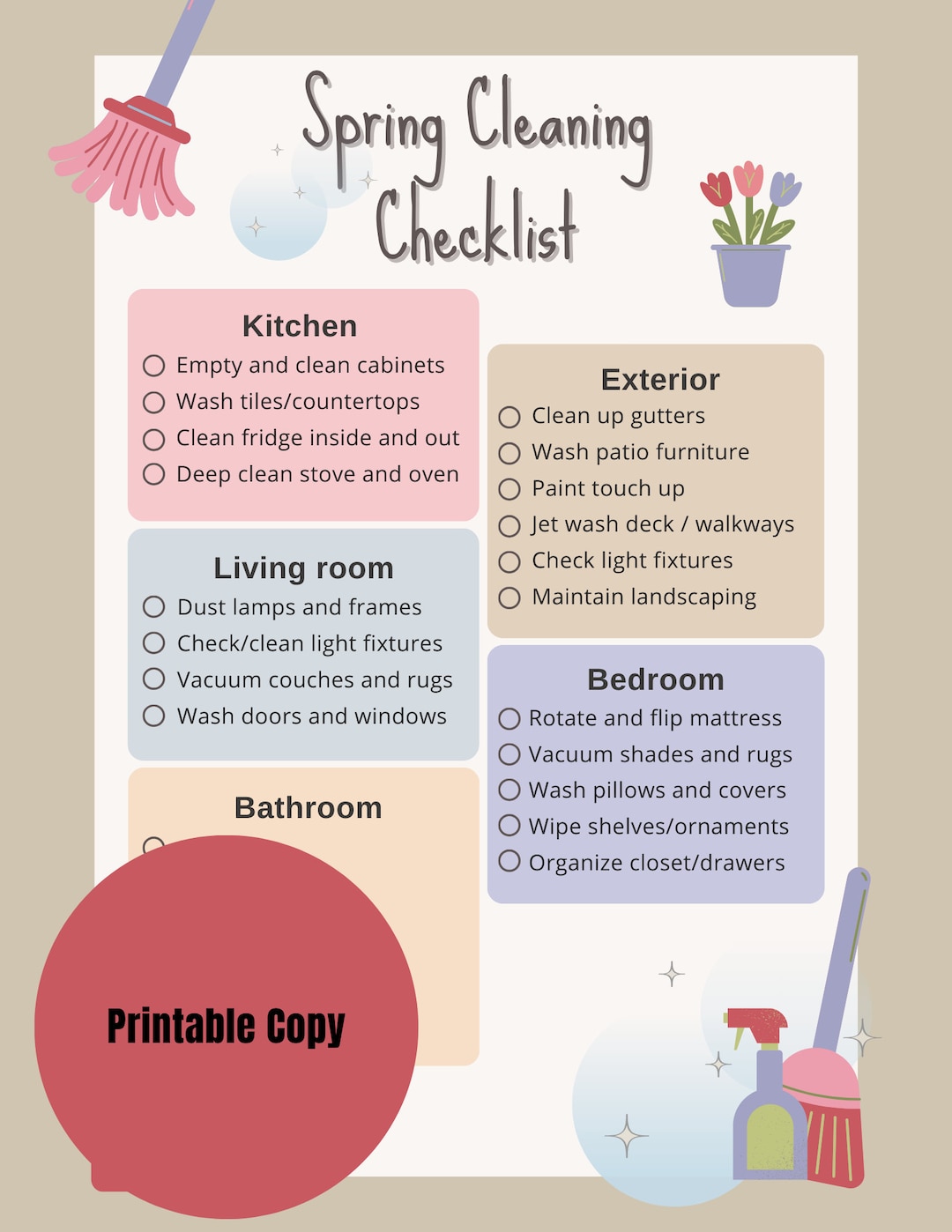 Printable Spring Cleaning Checklist - Etsy