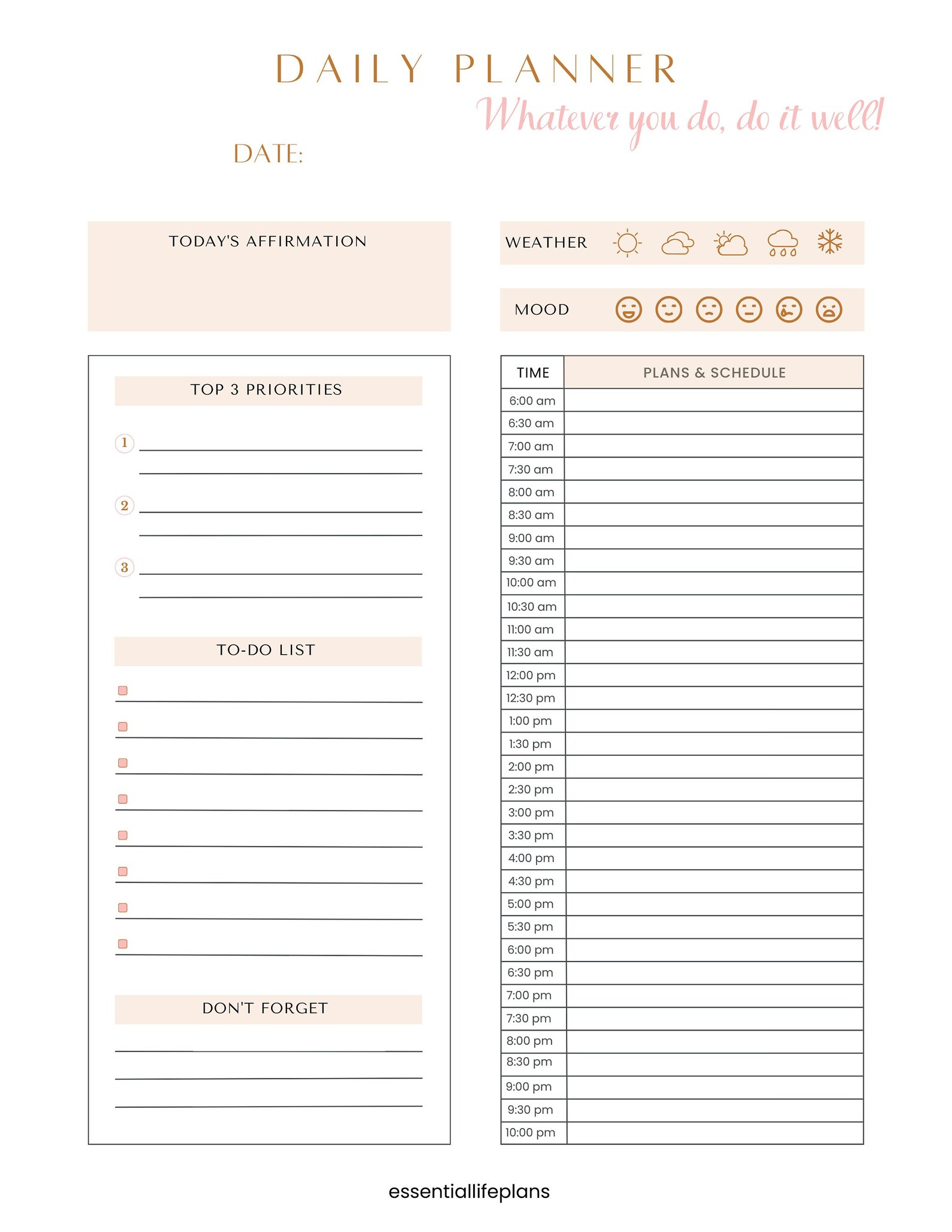 Daily Planner Printable, Day Planner Template, Printable Daily Agenda ...