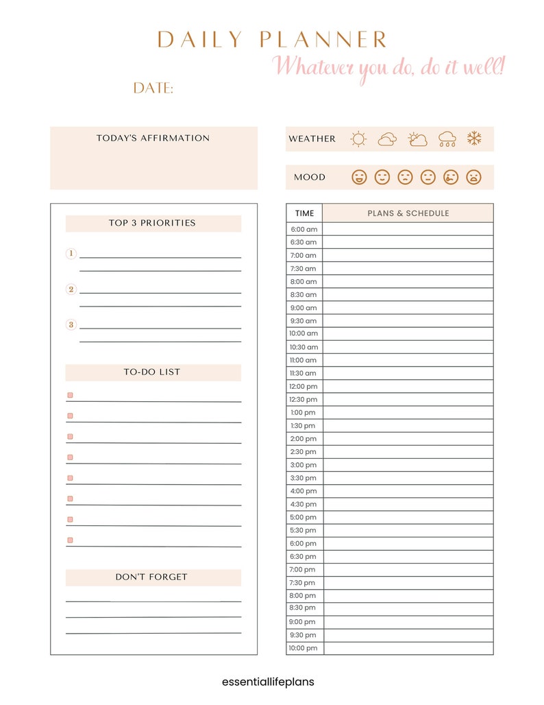 Daily Planner Printable, Day Planner Template, Printable Daily Agenda ...